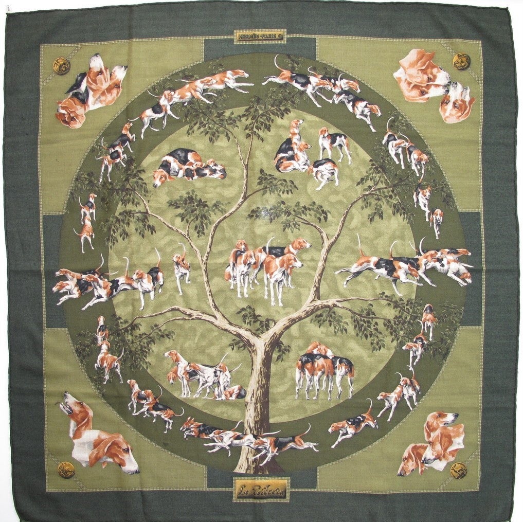Hermes 1980s Hunting Green Poitevin Cashmere 90cm | poupishop