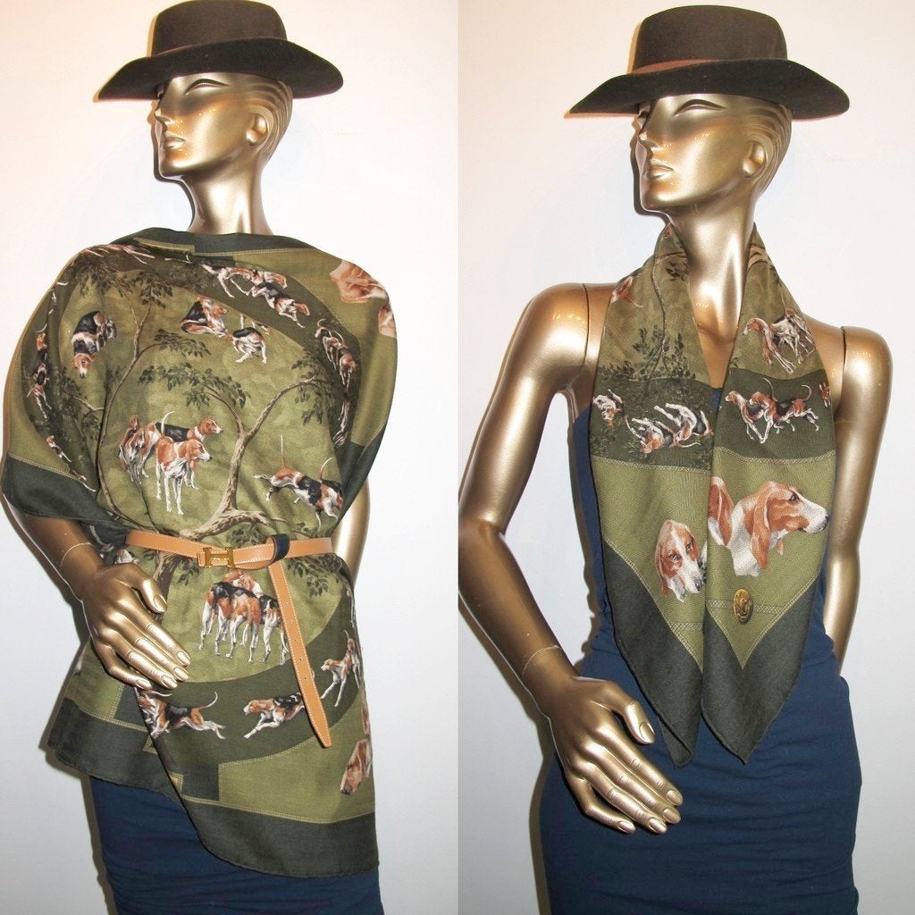 Hermes 1980s Hunting Green Poitevin Cashmere 90cm | poupishop