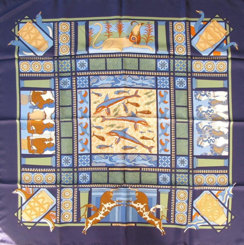 Hermes 2003 Navy Les Secrets de Minos Twill Silk Carre 90cm | poupishop