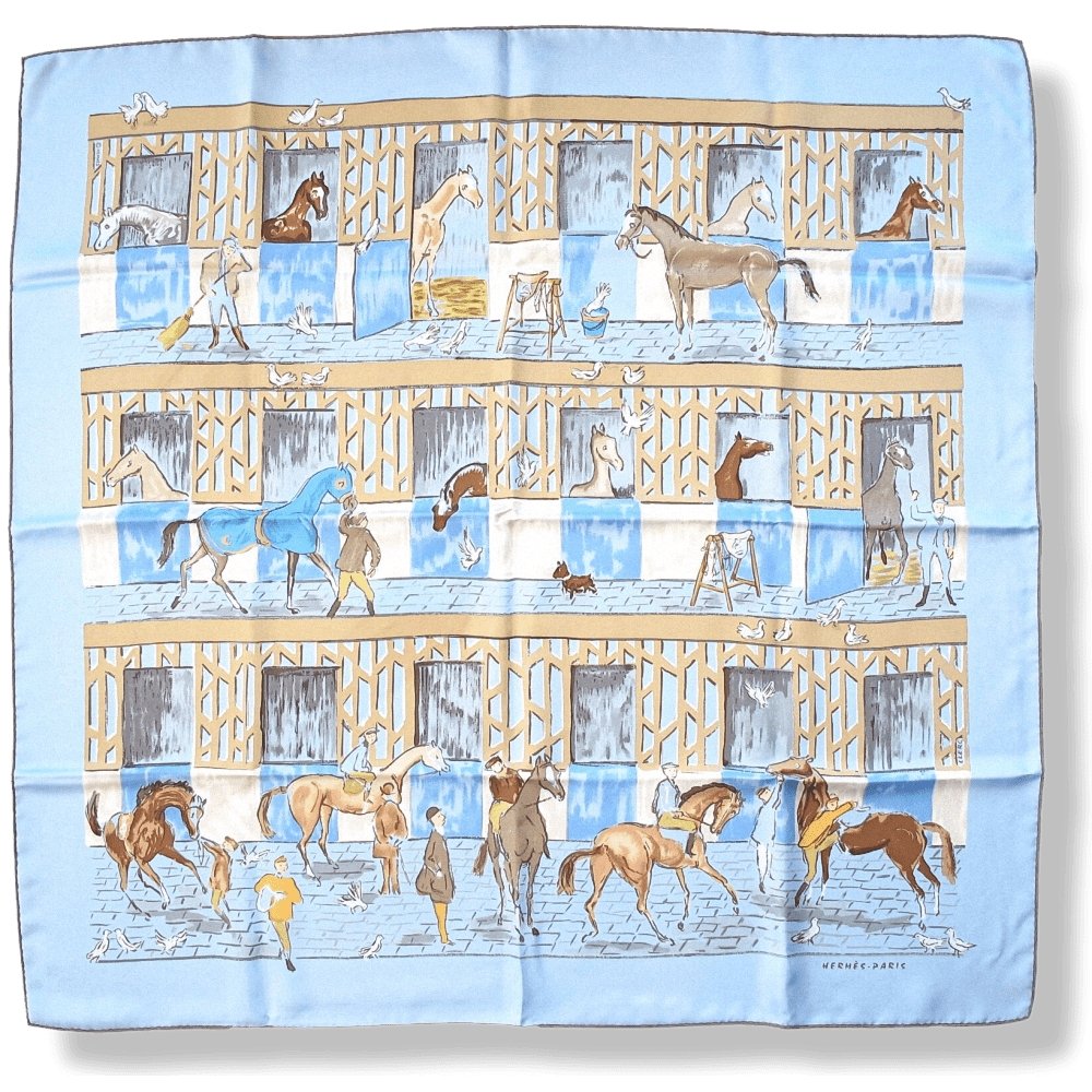 Hermes 2006 Baby Blue BOXES by Jean-Louis Clerc Twill Silk 90cm Mint in ...