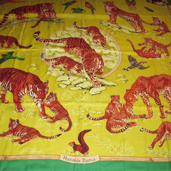 Hermes 2012 cw06 Chartreuse Tendresse Feline Cashmere 140 New! | poupishop