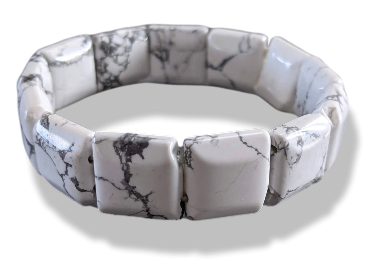 Howlite White/Grey Marble Natural Soothing Stone Manchette Bracelet NWT ...